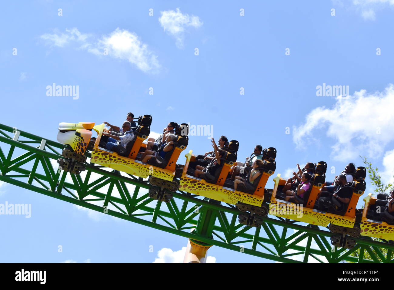Tampa, Florida; September 29,2018. Bush Garden Park ride excited faces ...