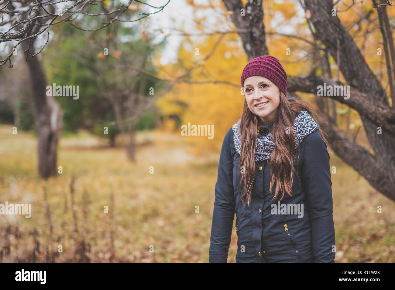 A Autumn Woman in fall time of november month Stock Photo - Alamy