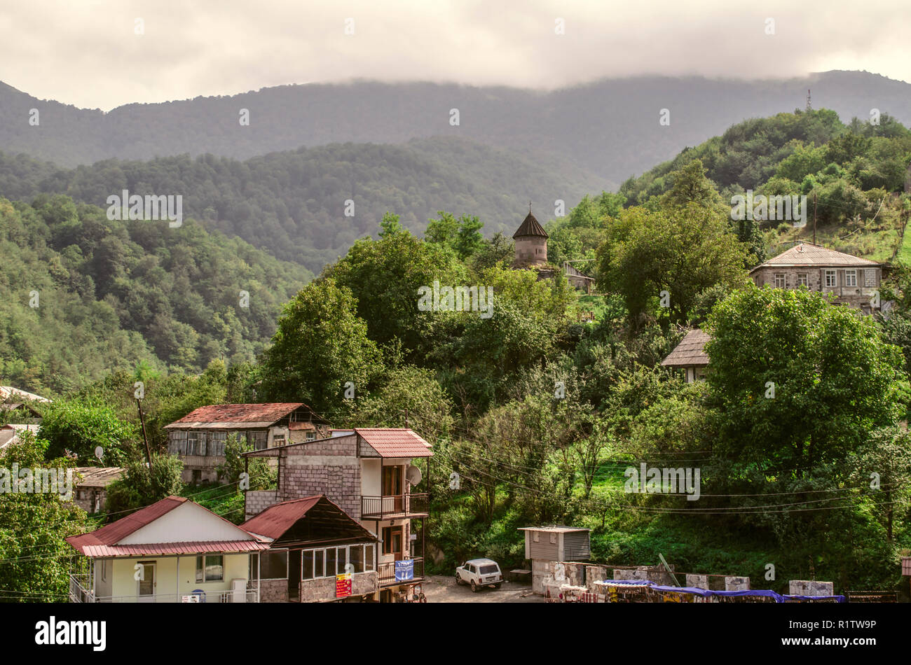 Dilijan, Armenia, August 24, 2018: Mountain village gosh with houses ...
