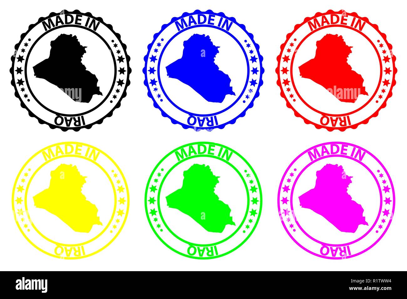 Made in Iraq - rubber stamp - vector, Iraq map pattern - black, green ...