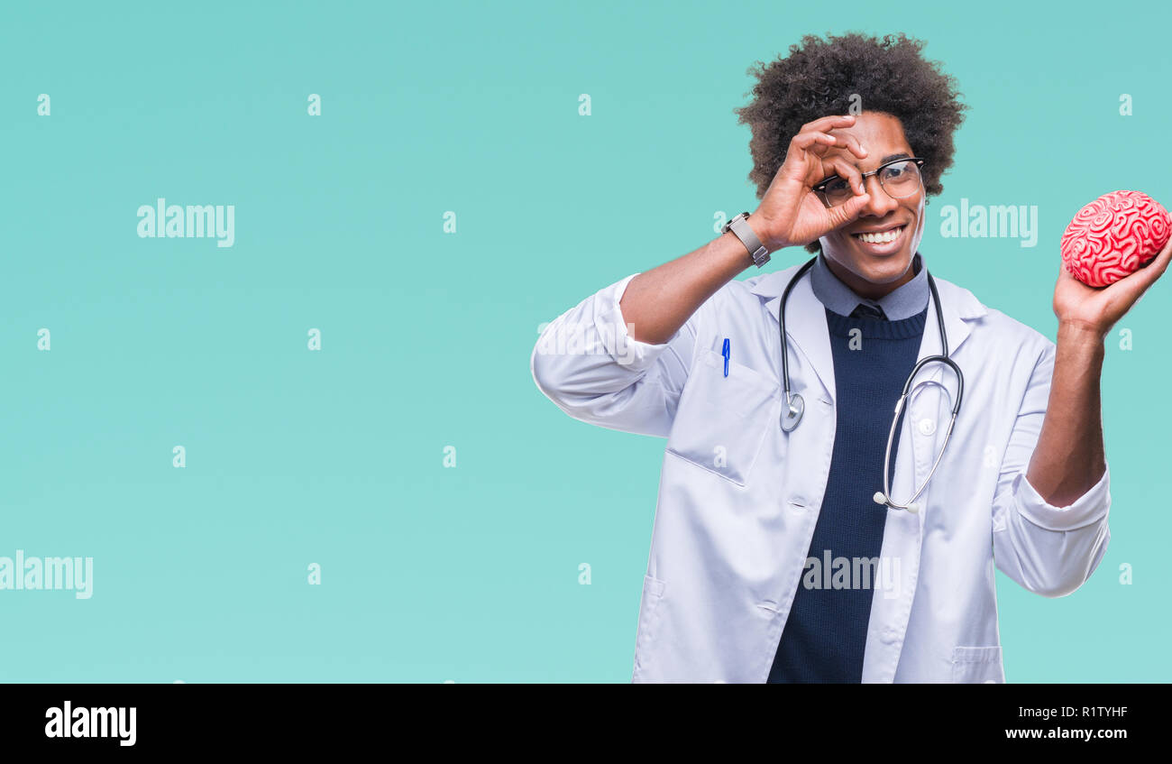 Afro american neurologist doctor or psychology man over isolated ...