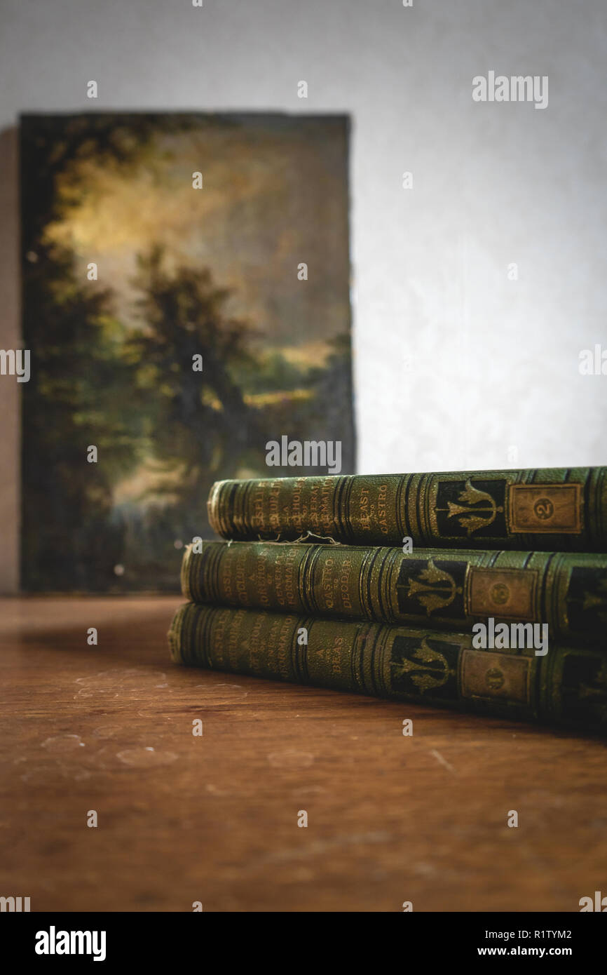Three vintage encyclopedias stacked on top of each other Stock Photo ...