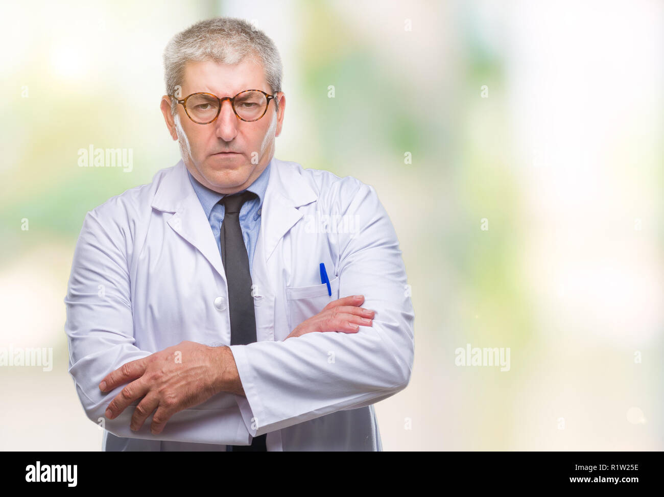 Handsome senior doctor, scientist professional man wearing white coat ...