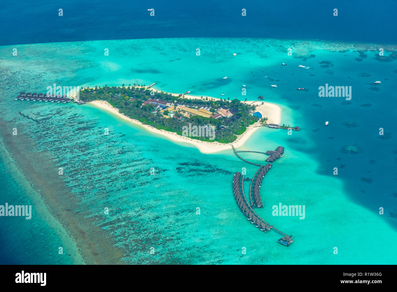 Group of atolls and islands in Maldives from aerial view. Beautiful ...