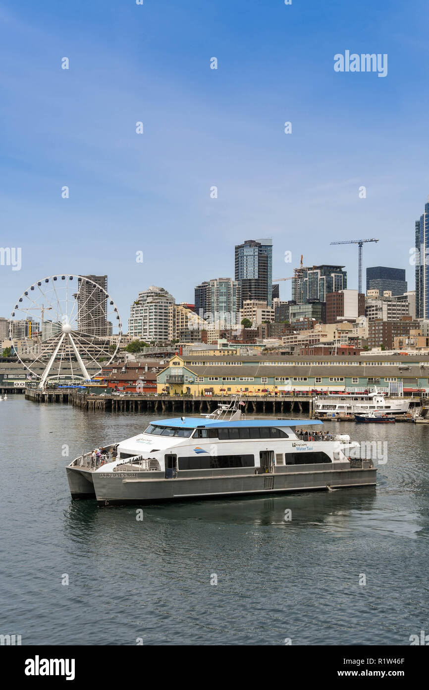 SEATTLE, WASHINGTON STATE, USA - JUNE 2018: Fast water taxi ferry ...