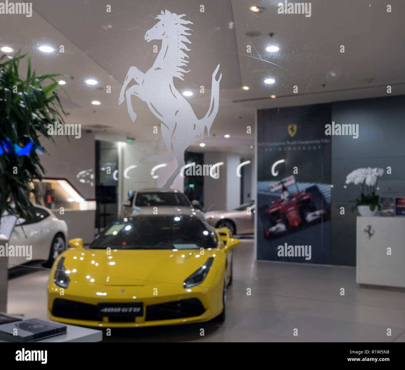 Ferrari showroom in Beijing China with new 488 GTB car on display Stock ...