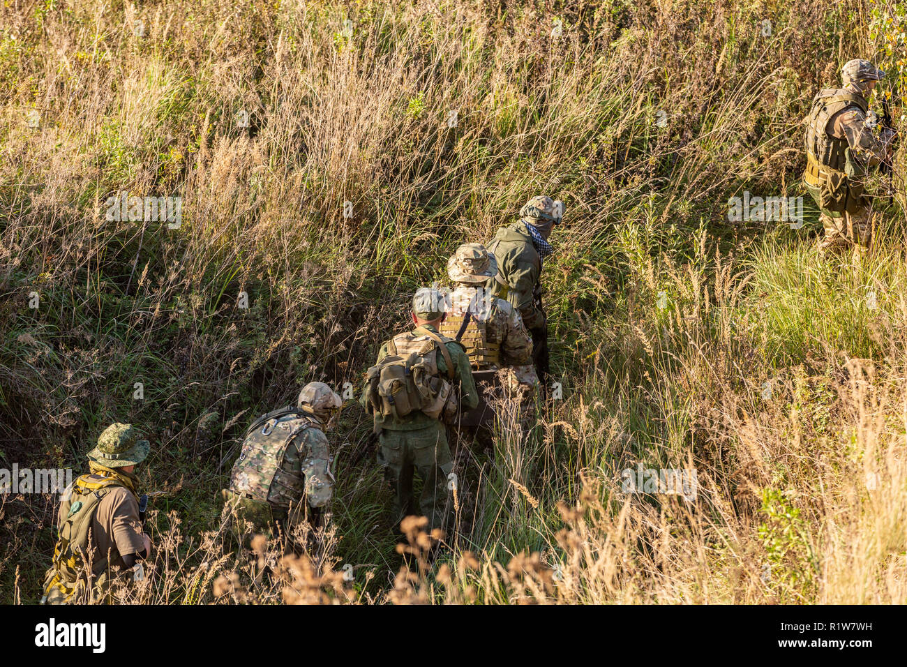 group of soldiers on the Outdoor on army exercises. war, army ...