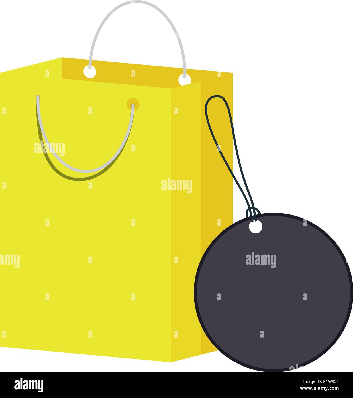 shopping bag and price tag over white background, vector illustration ...