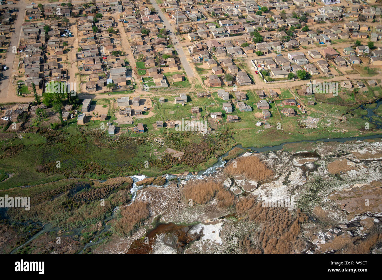 Aerial showing the environmental impact of mining on natural resources ...