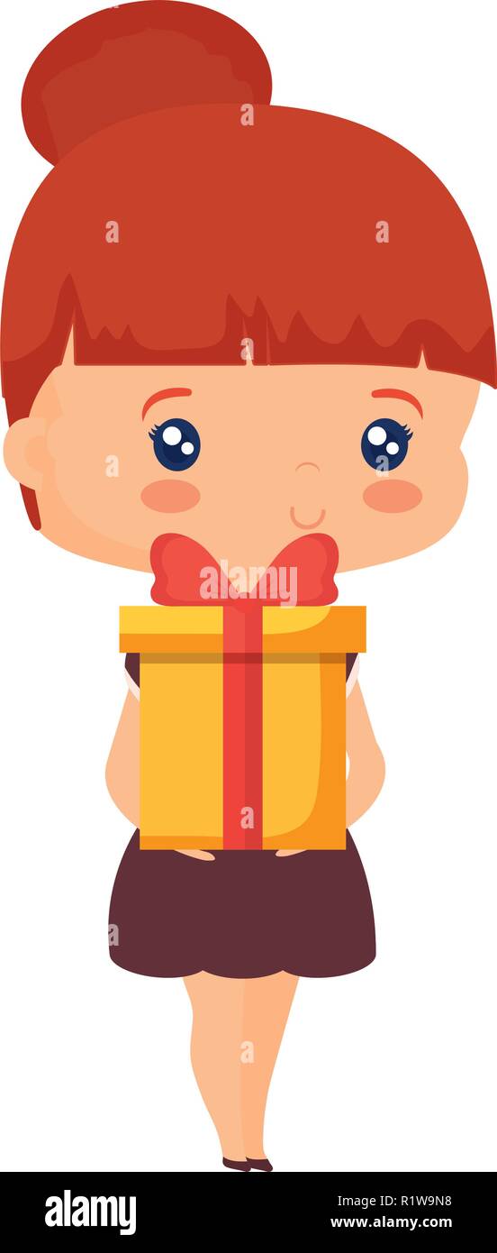 cartoon woman holding a gift box over white background, vector ...