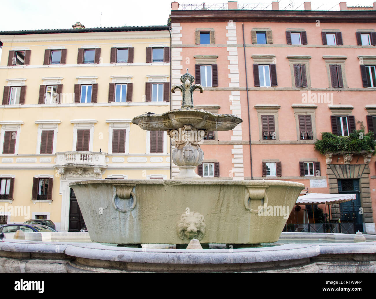 roman fountain at Piazza Farnese in Rome, coming from Caracalla baths ...
