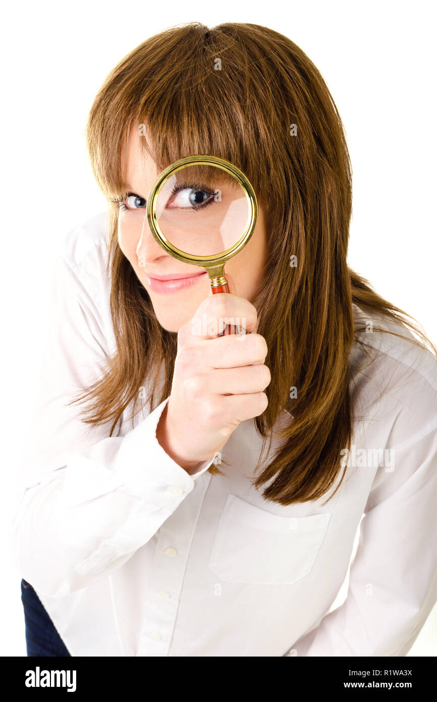 Woman detective magnifying glass hi-res stock photography and images ...