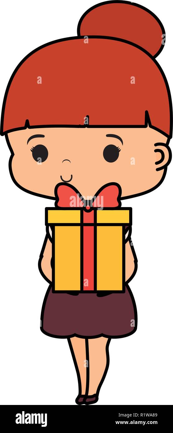 cartoon woman holding a gift box over white background, vector ...