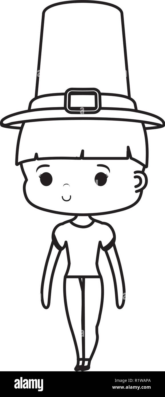 woman wearing a pilgrim hat over white background, vector illustration ...