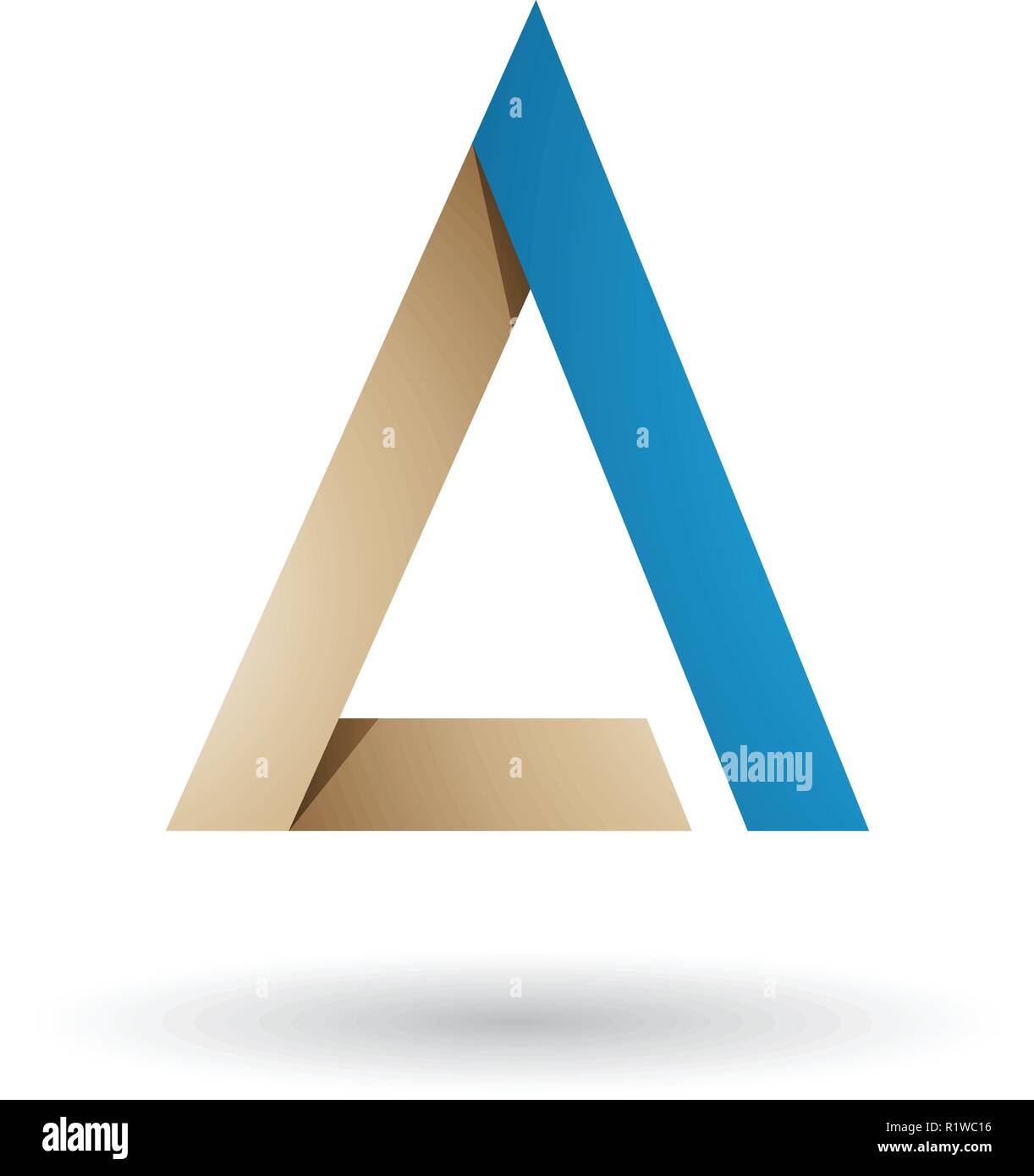 Vector Illustration of Beige and Blue Folded Triangle Letter A isolated ...