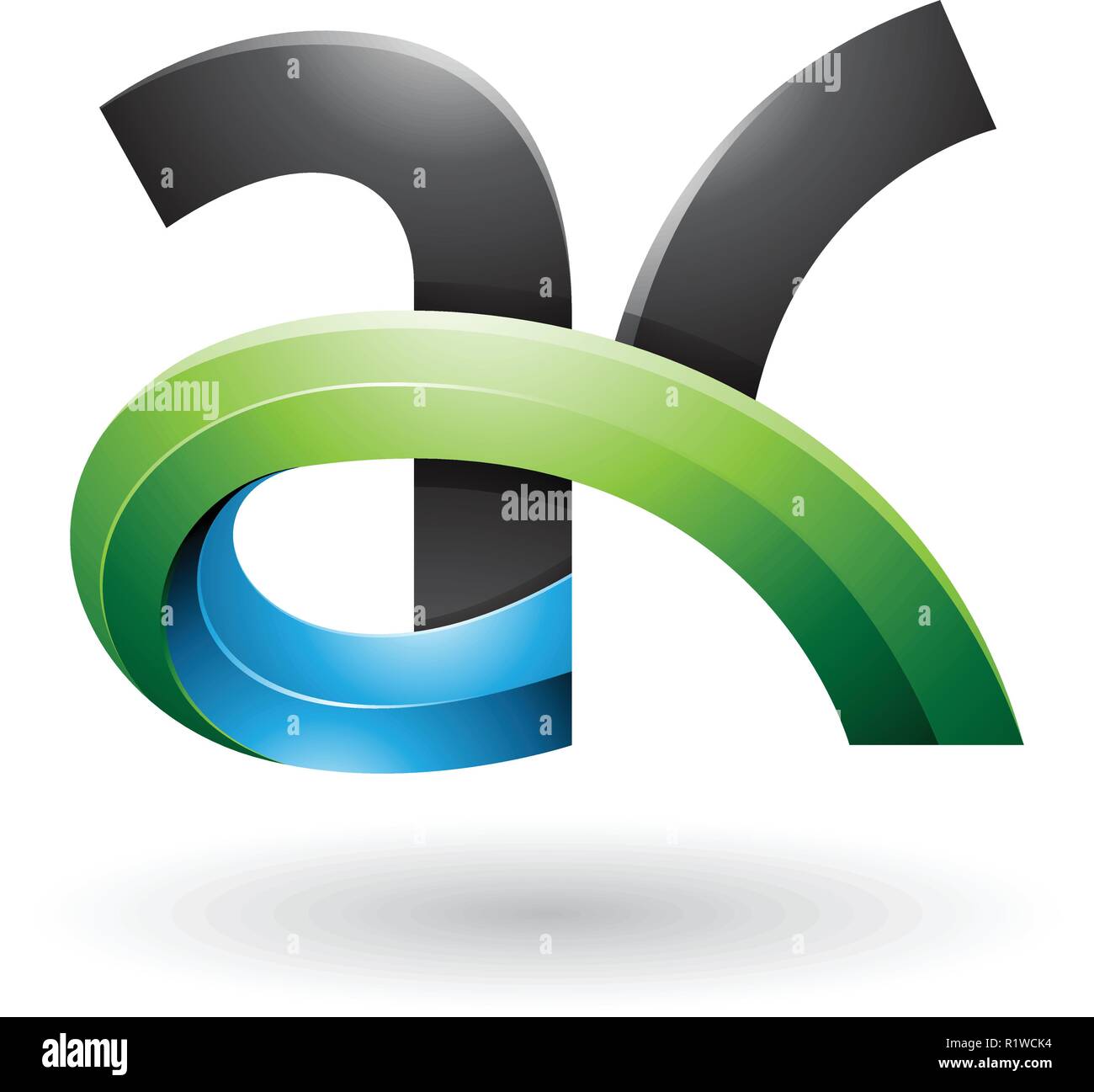 Vector Illustration of Black and Green 3d Bold Curvy Letter A and K ...