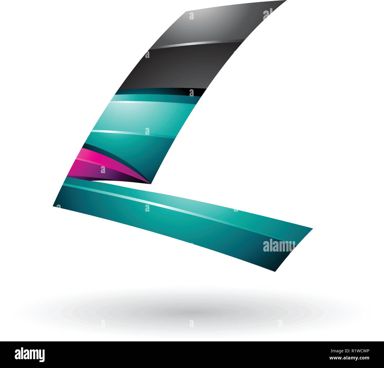 Vector Illustration of Black and Magenta Dynamic Glossy Flying Letter L ...