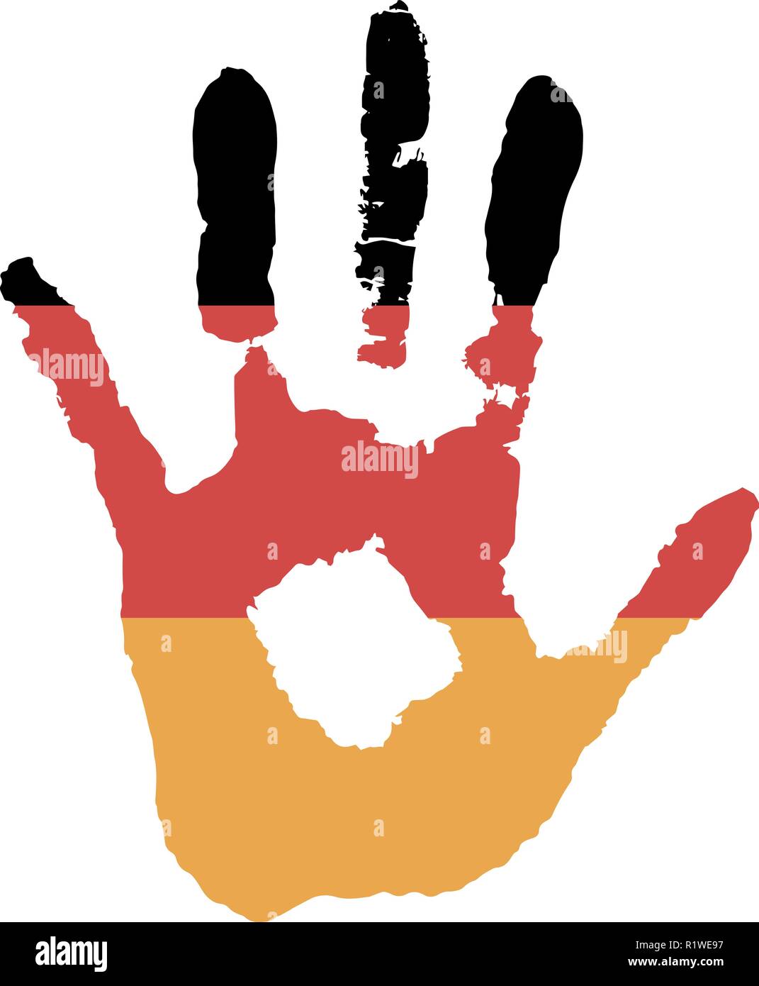 red, yellow, black color of the flag. vector handprint in the form of ...