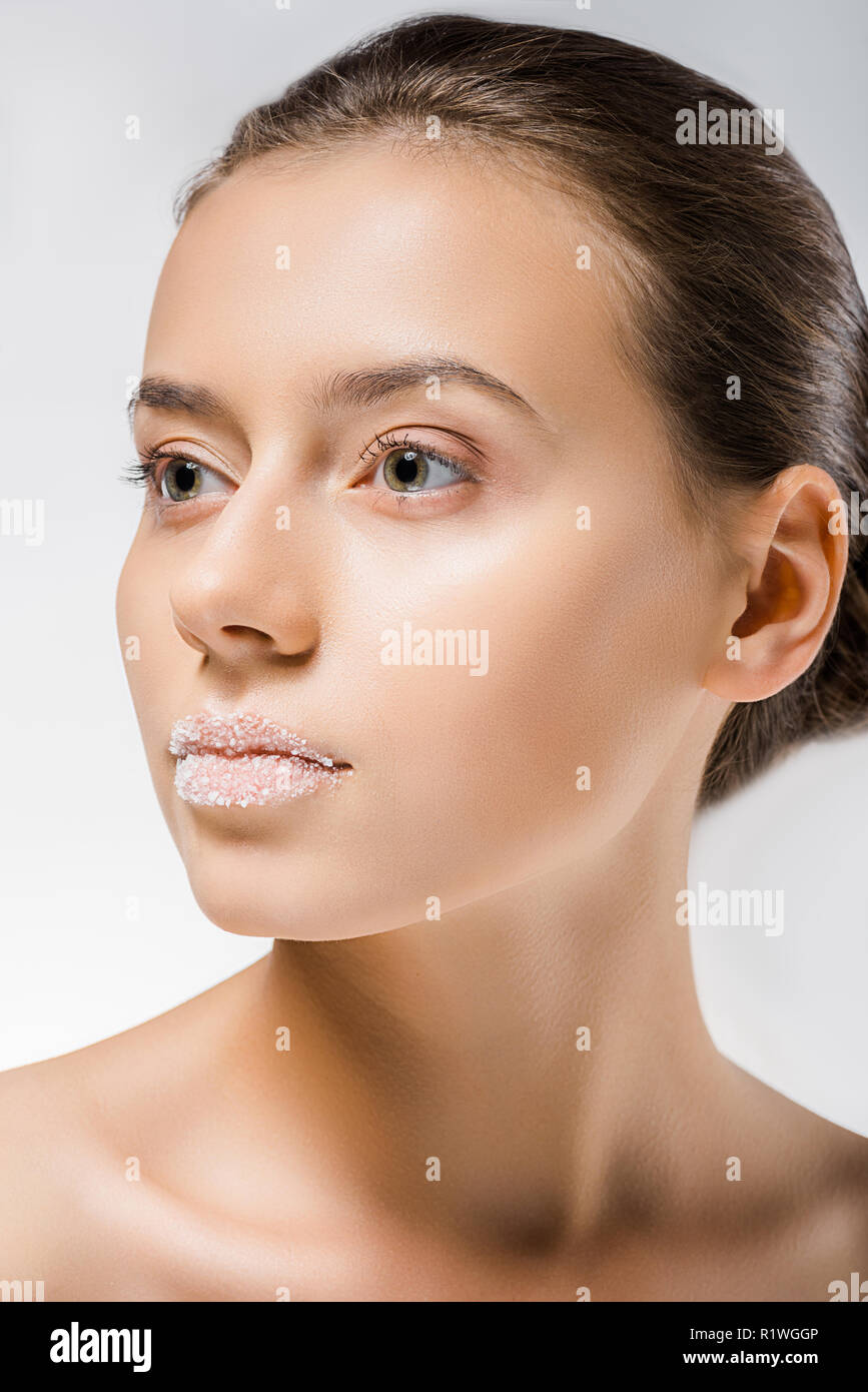 young beautiful woman with sugar on lips Stock Photo - Alamy