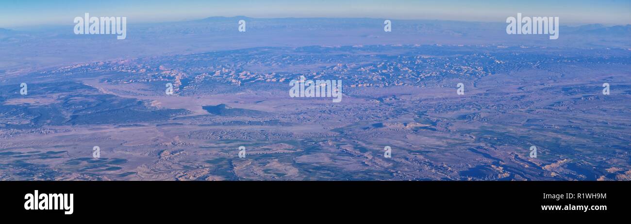 Aerial view of topographical Rocky Mountain landscapes on flight over ...