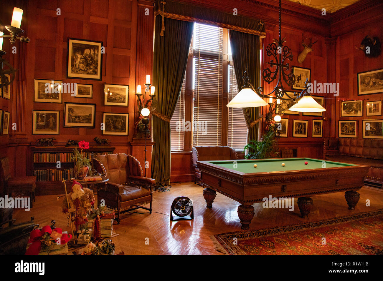 Billards room interior at the Biltmore Estate, large private estate built by George Vanderbilt ...