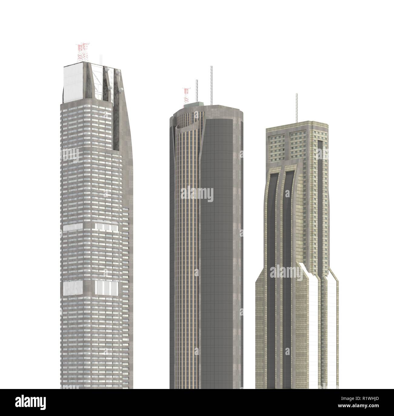 3D illustration modern buildings isolated on white background Stock ...