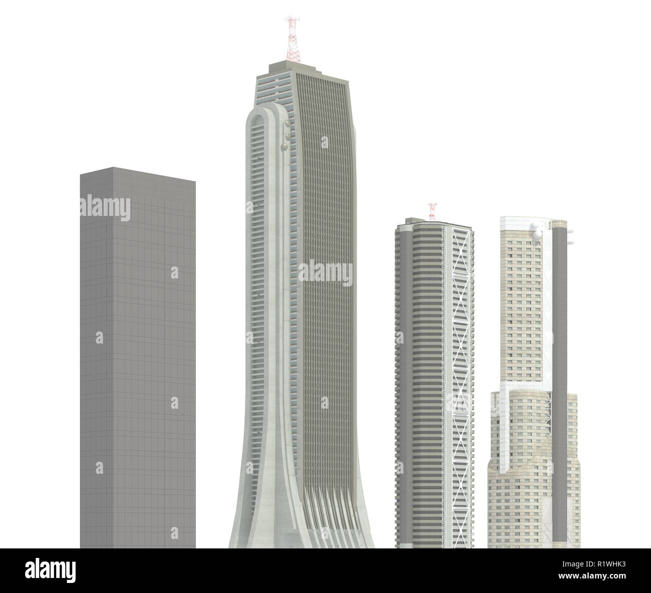 3D illustration modern buildings isolated on white background Stock ...