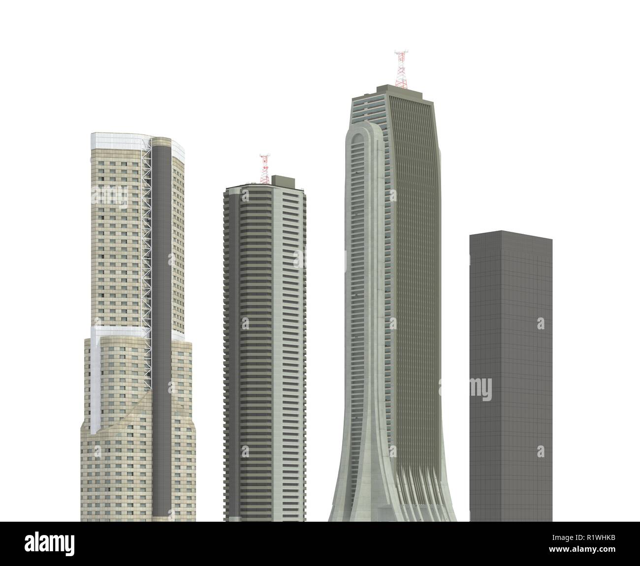 3D illustration modern buildings isolated on white background Stock ...