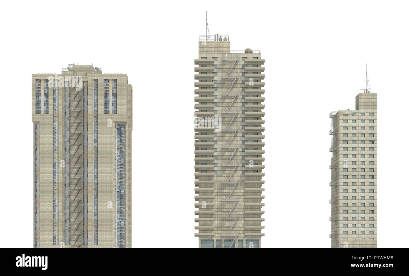 3D illustration modern buildings isolated on white background Stock ...