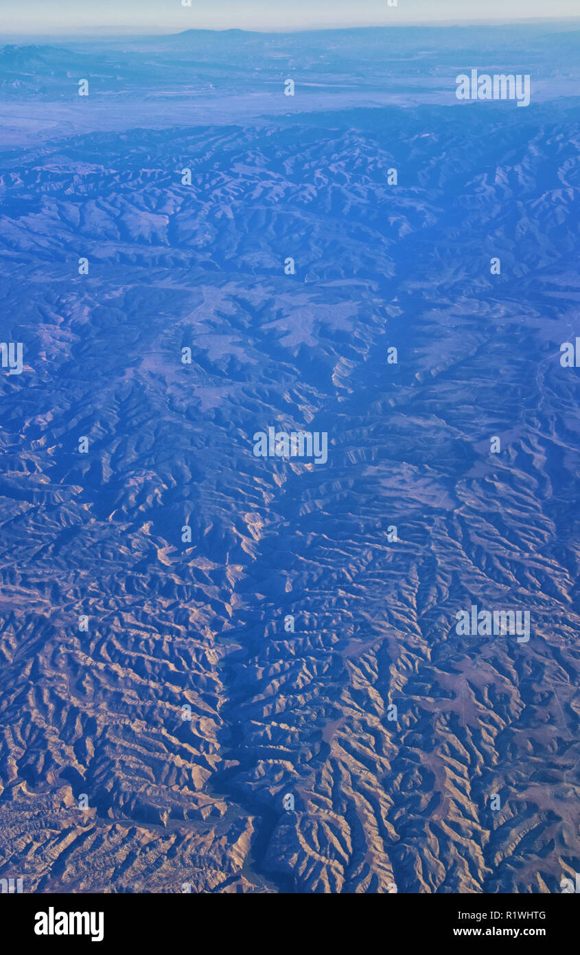 Aerial view of topographical Rocky Mountain landscapes on flight over ...