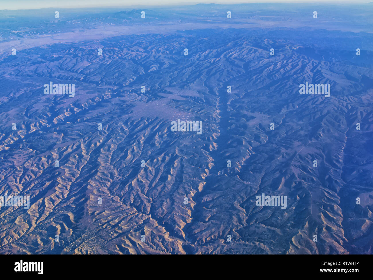 Aerial view of topographical Rocky Mountain landscapes on flight over ...