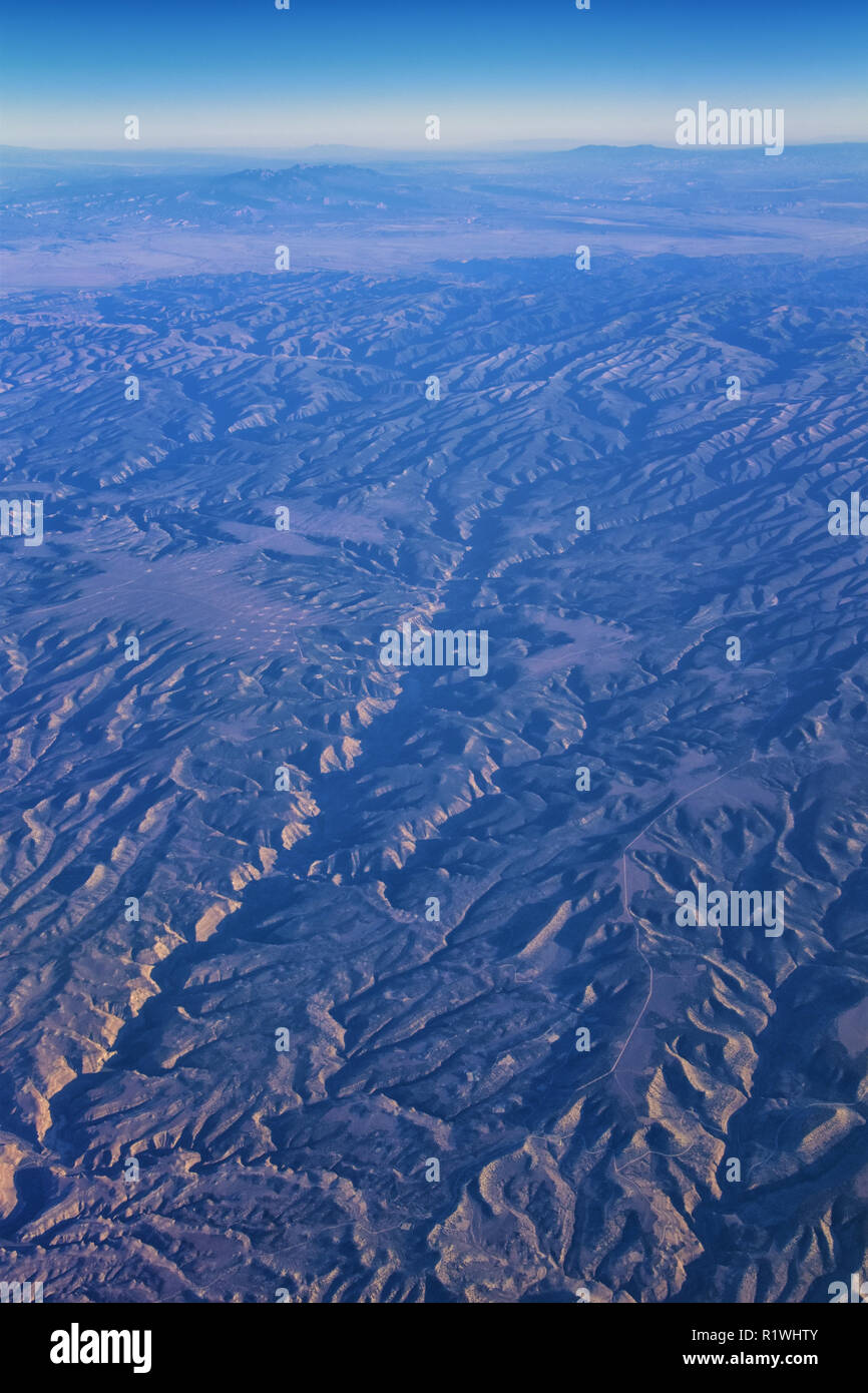 Aerial view of topographical Rocky Mountain landscapes on flight over ...