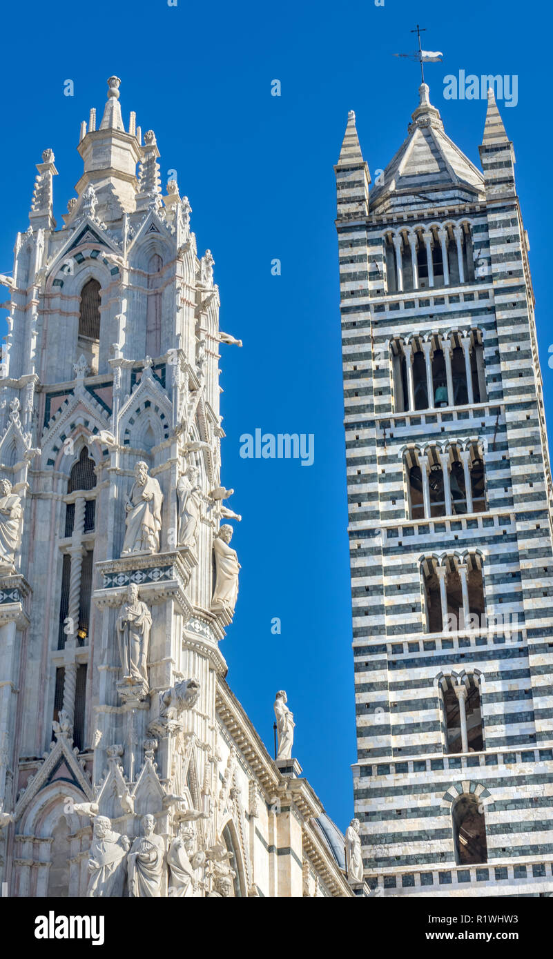 Facade Exterior Towers Cathedral Church Siena Italy. Cathedral ...