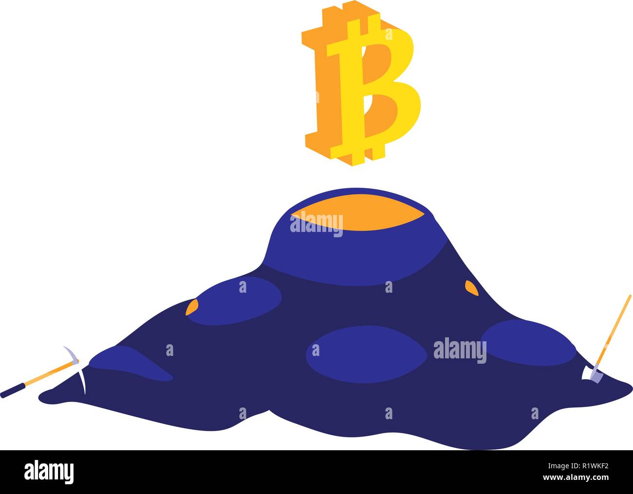 Volcano with bitcoin symbol over white background, vector illustration ...