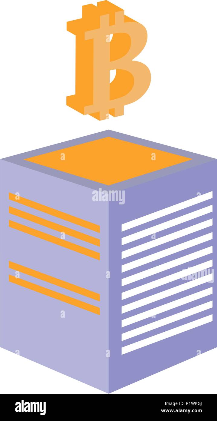 cube with bitcoin symbol over white background, vector illustration ...