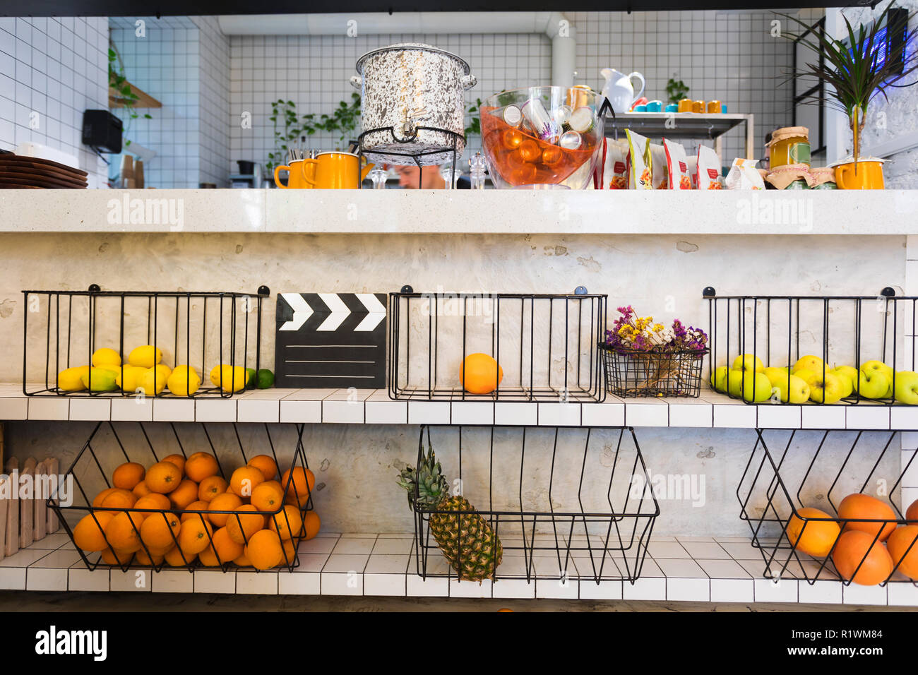 Cafe, bar, snack bar interior in white colors Stock Photo - Alamy