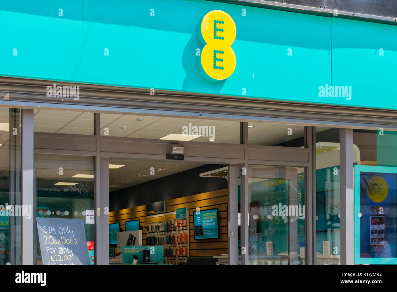Exterior of an EE shop, British mobile network operator. UK Stock Photo ...