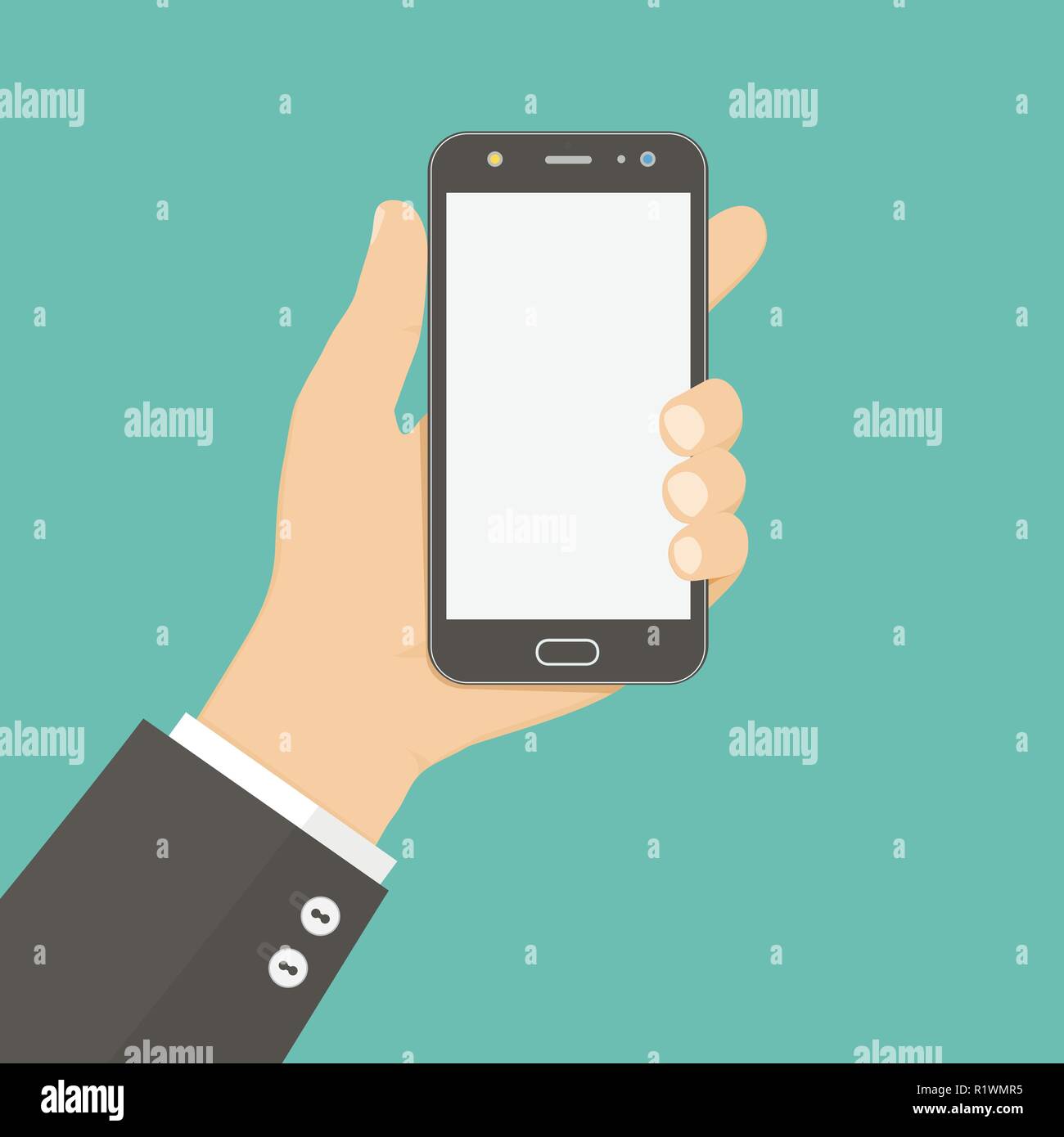 Hand Holding Smartphone Flat Vector Illustration Stock Vector Image