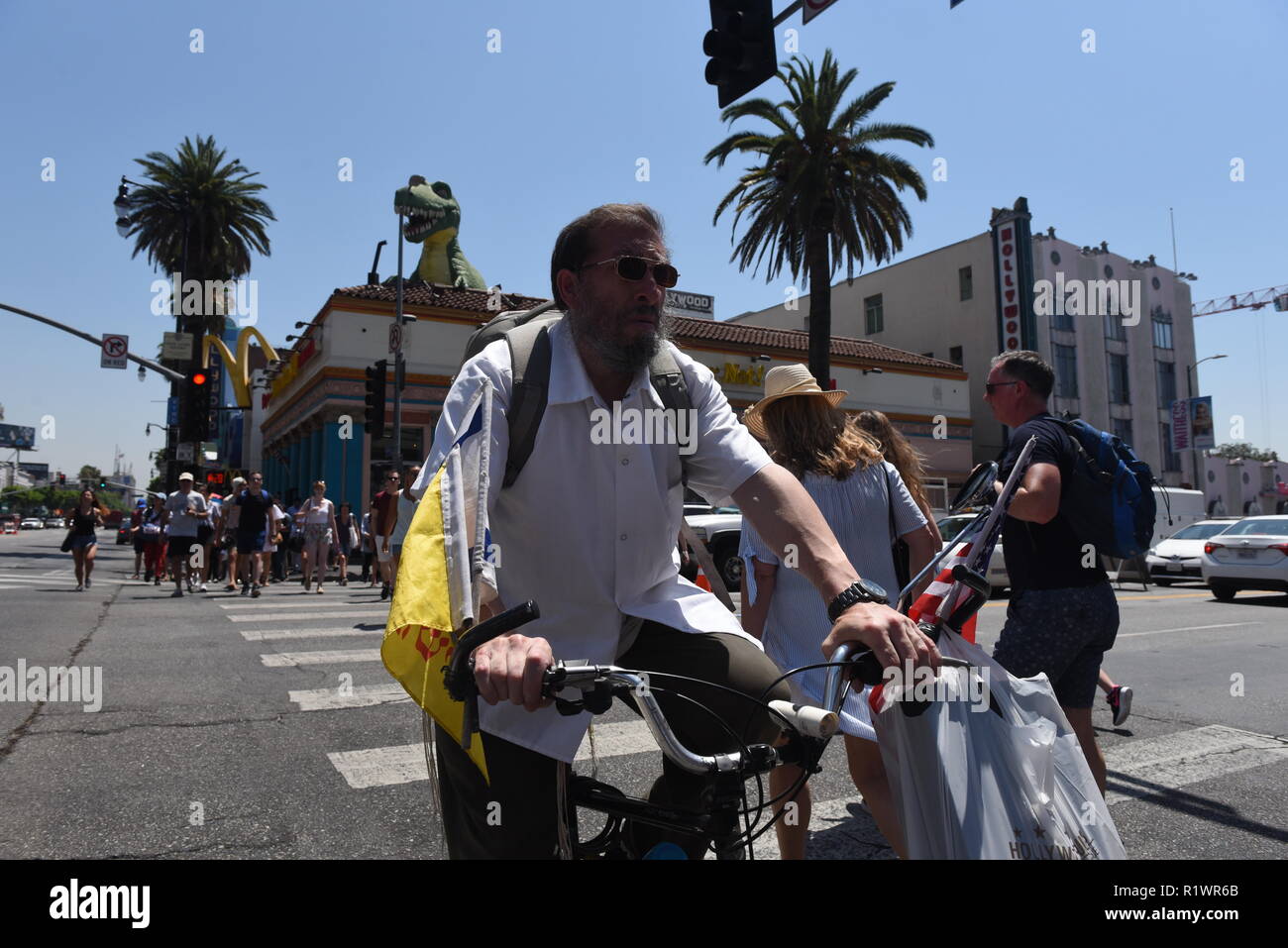 HOLLYWOOD - August 7, 2018: People on the world famous walk of fame on ...