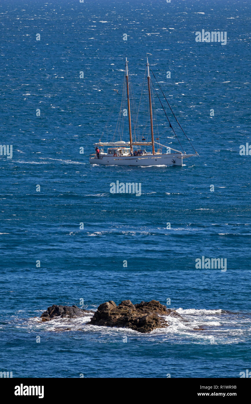 Nice sailboat on the Spanish ocean in Costa Brava Stock Photo - Alamy