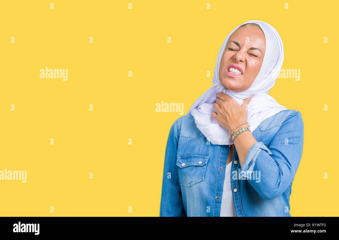 Middle age eastern arab woman wearing arabian hijab over isolated ...