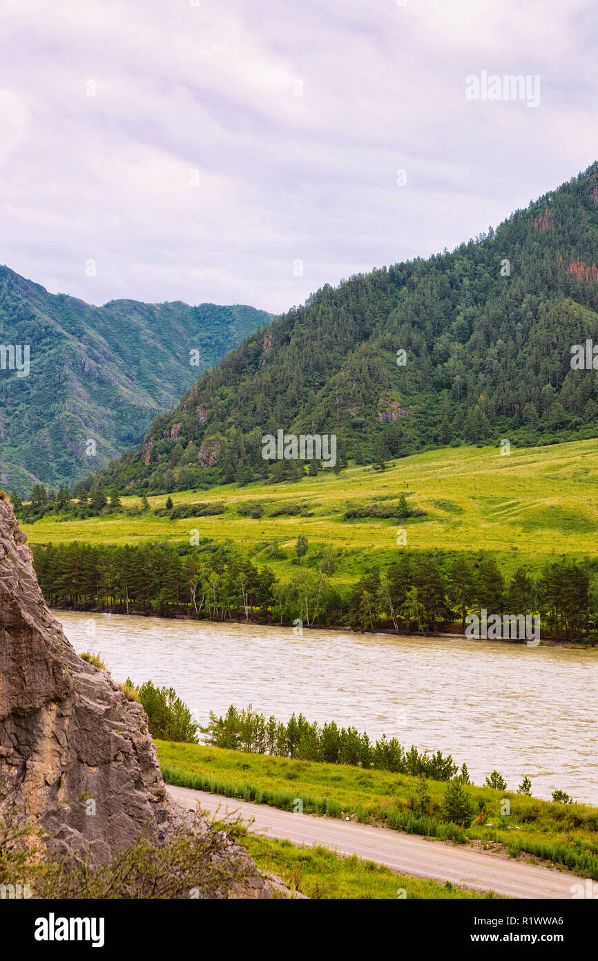 Nature of Altai mountains with Katun River at Siberia in Russia Stock ...