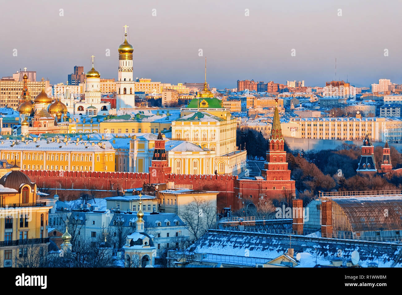 Aerial view of Kremlin and Moscow city in Russia in the evening Stock ...