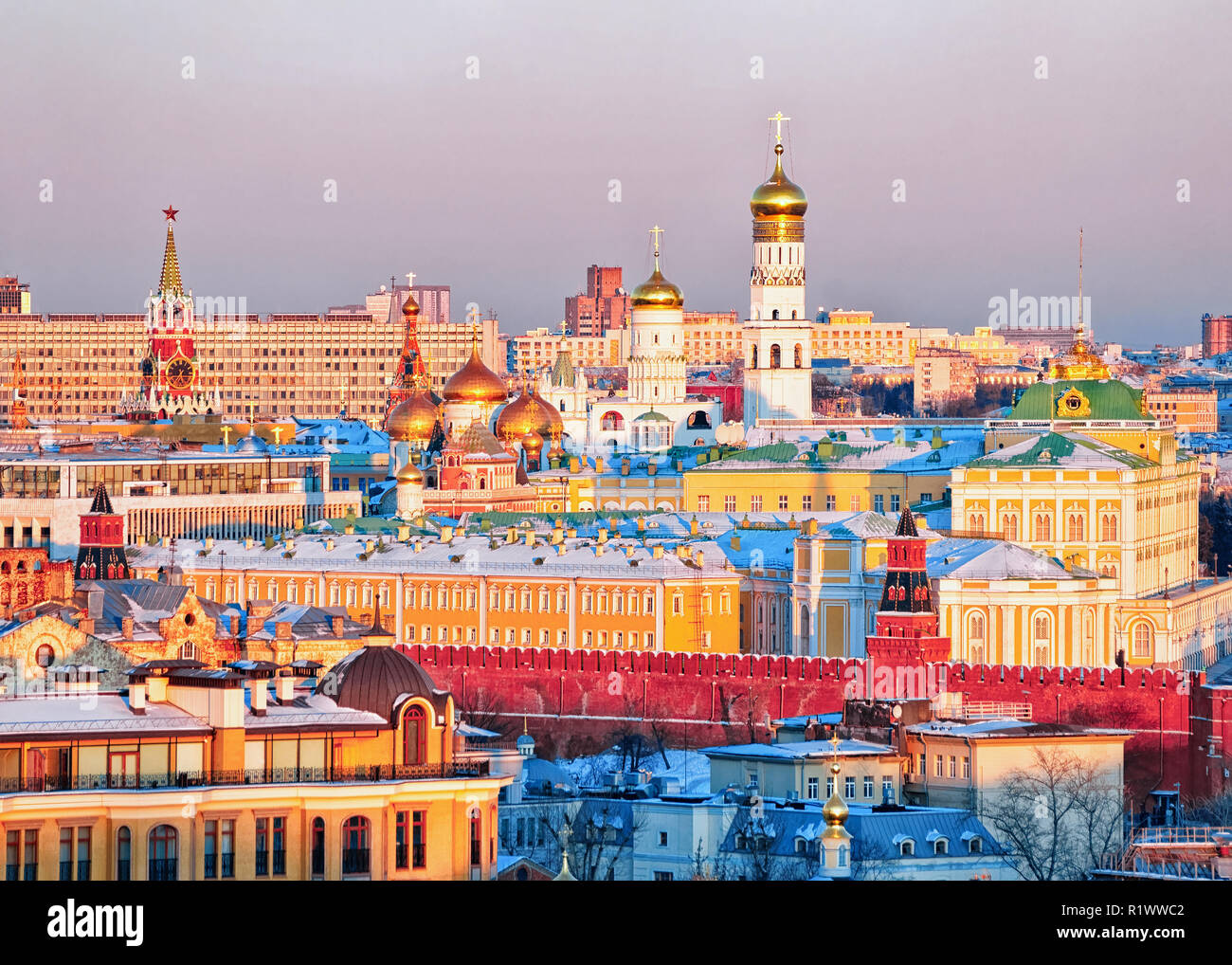 Aerial view to Kremlin and Moscow city in Russia in the evening Stock ...