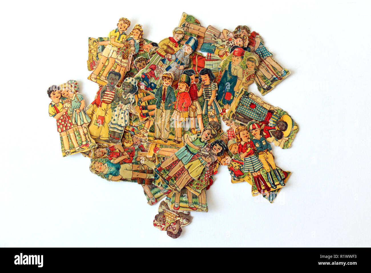 Old picture card paper figures on a white background Stock Photo - Alamy
