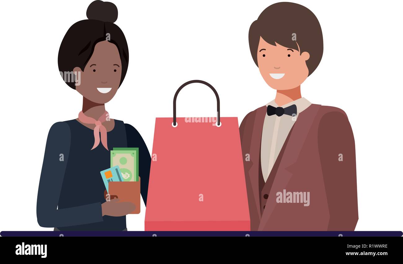 couple young with shopping bag avatar character Stock Vector Image ...
