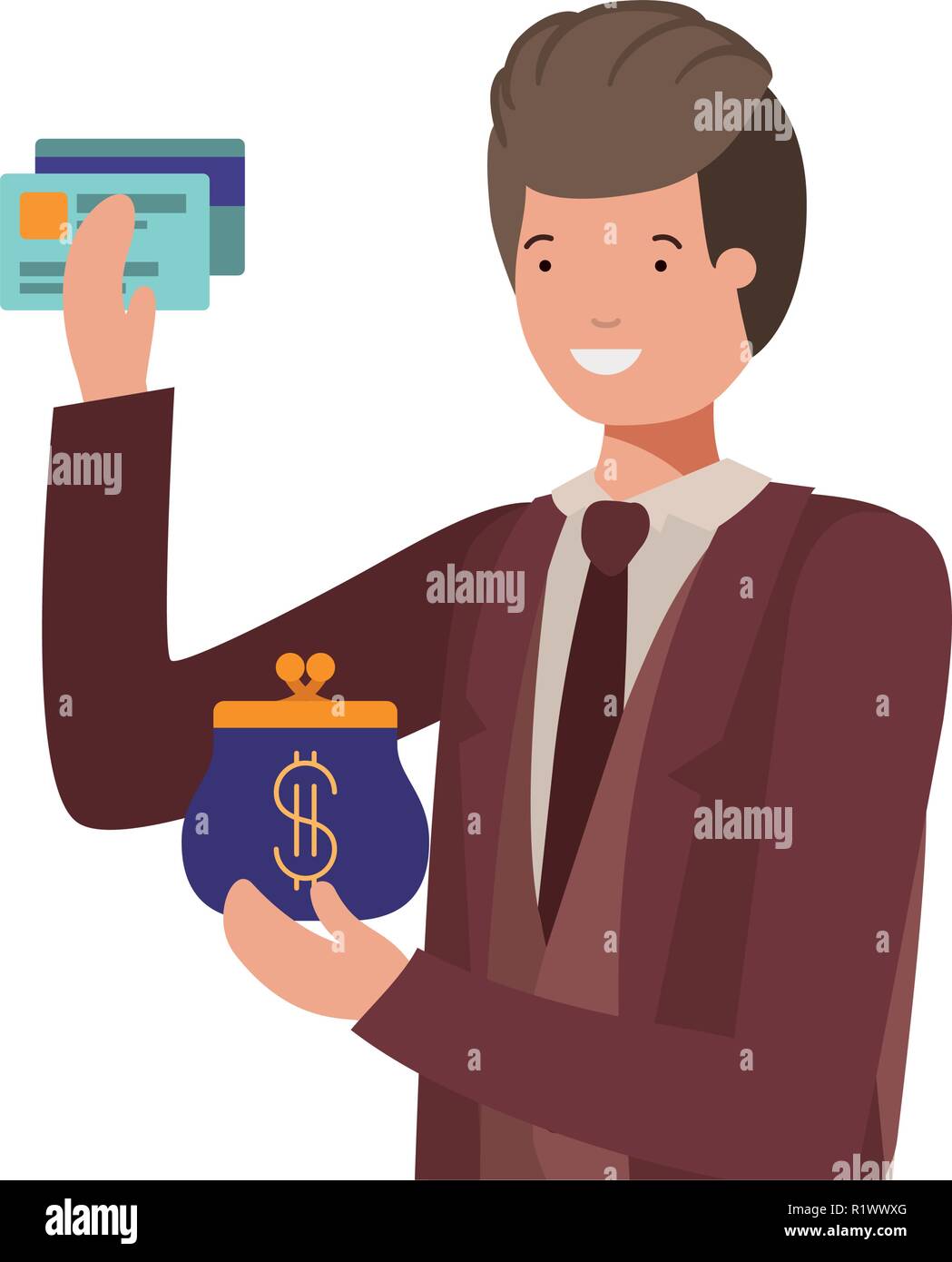 Person with bag of coins Stock Vector Images - Alamy