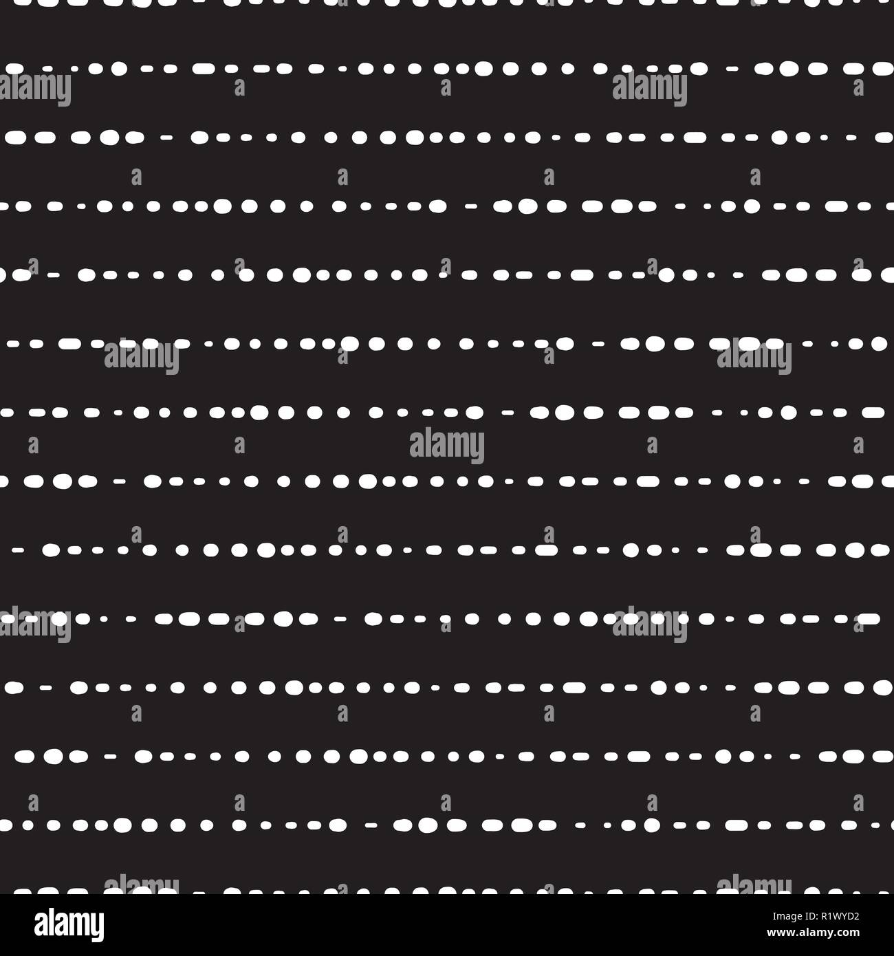 Dotted horizontal lines seamless vector background. White dots on black ...