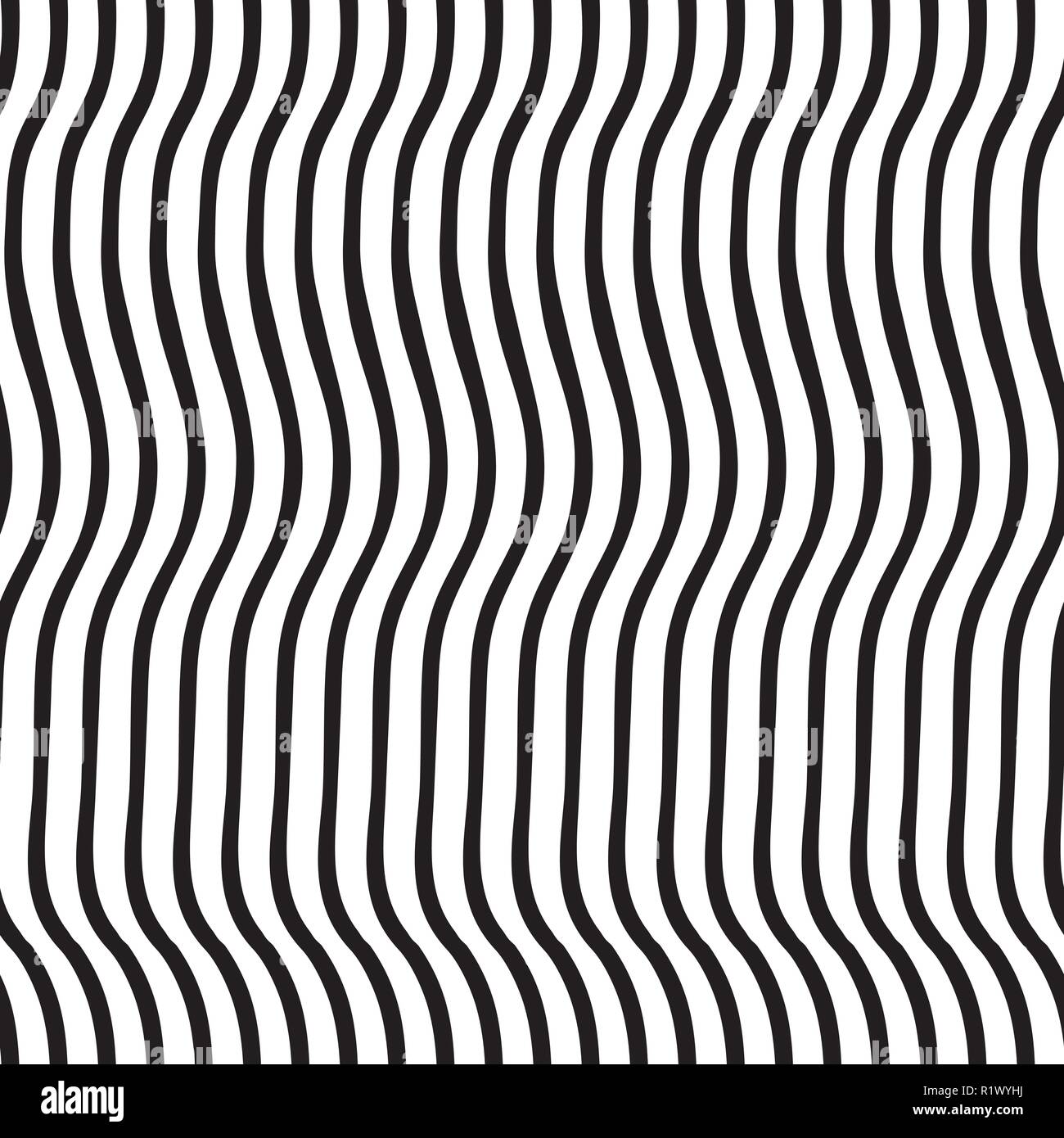 Vertical irregular wavy lines black and white. Vector seamless pattern. Optical Illusion ...