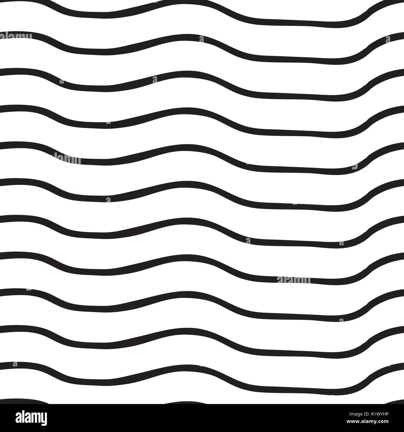 Vector seamless pattern. Horizontal irregular wavy lines black and ...